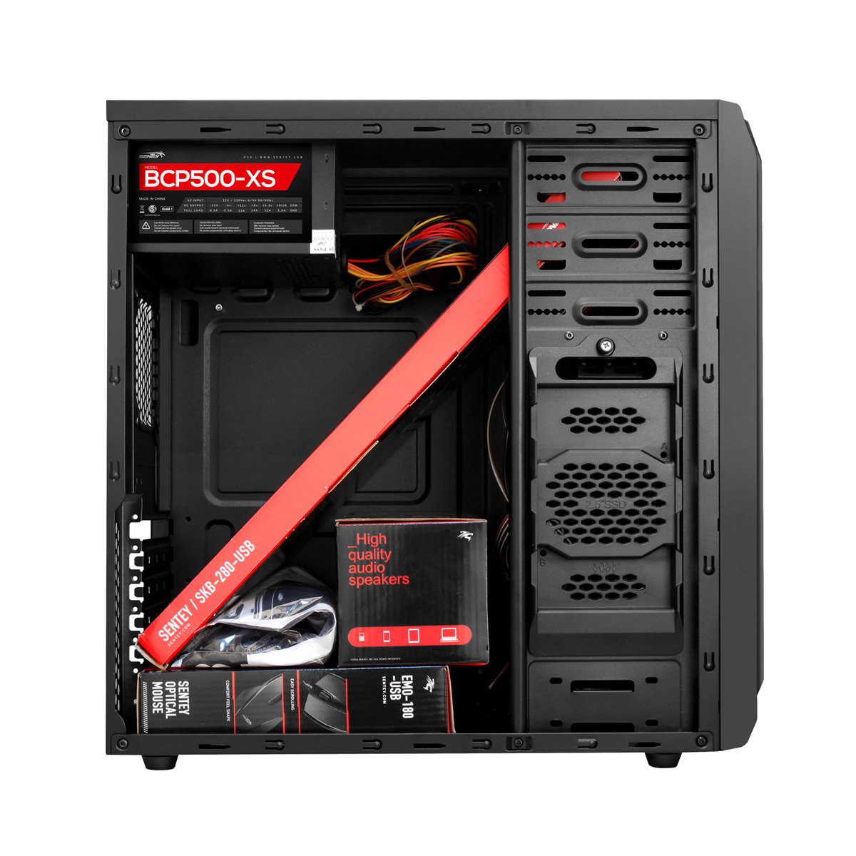 gabinete pc sentey g18 cs3-1356-cb kit teclado parlante mouse 500w ...